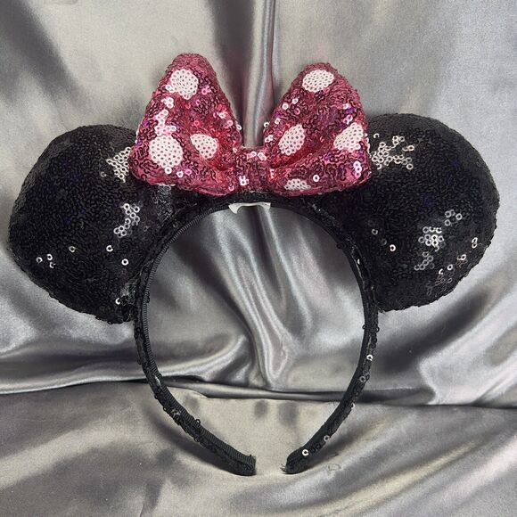 Disney | Accessories | Disney Minnie Mouse Ears Black Sequence And Pink ...